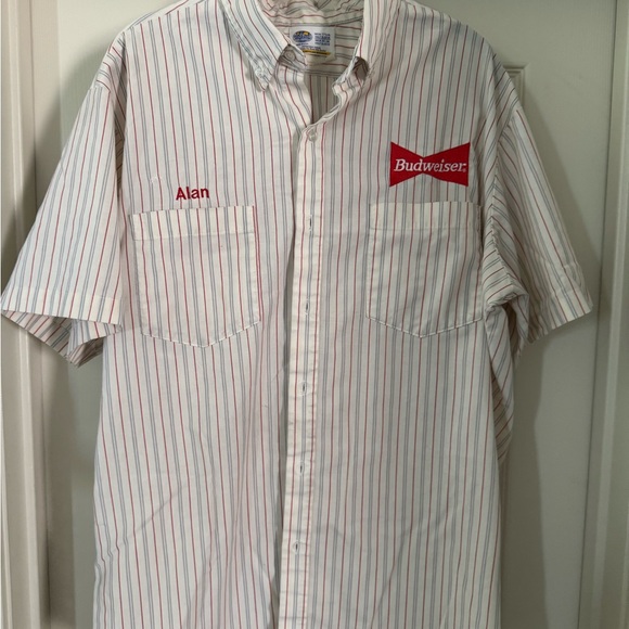 Budweiser | Shirts | Vintage Budweiser Mens Striped Shirt Red And White ...